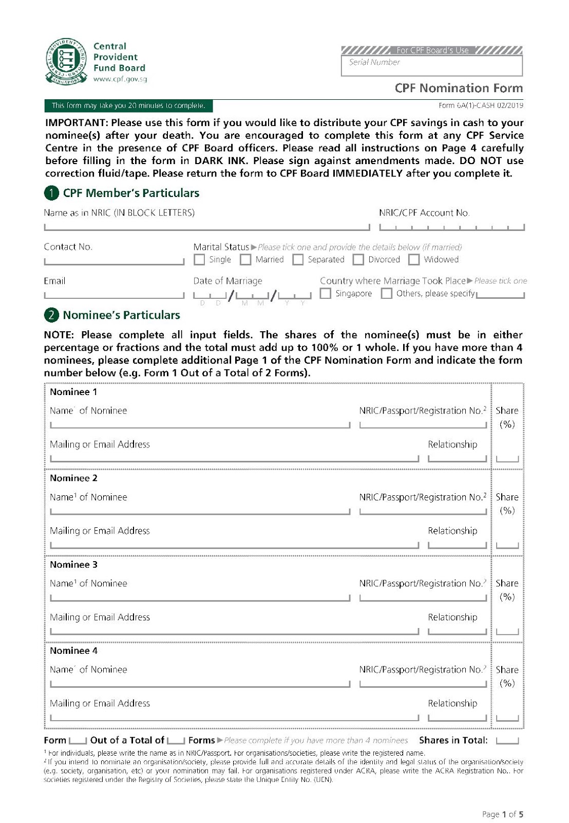 Forms19: C.P.F Nomination Form