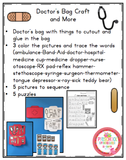 Doctor's Bag Craft and More ~ Preschool Printables