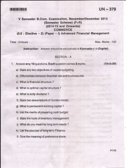 Bangalore University B.Com. COMMERCE (5.5 ELECTIVE -2)(PAPER-I ...