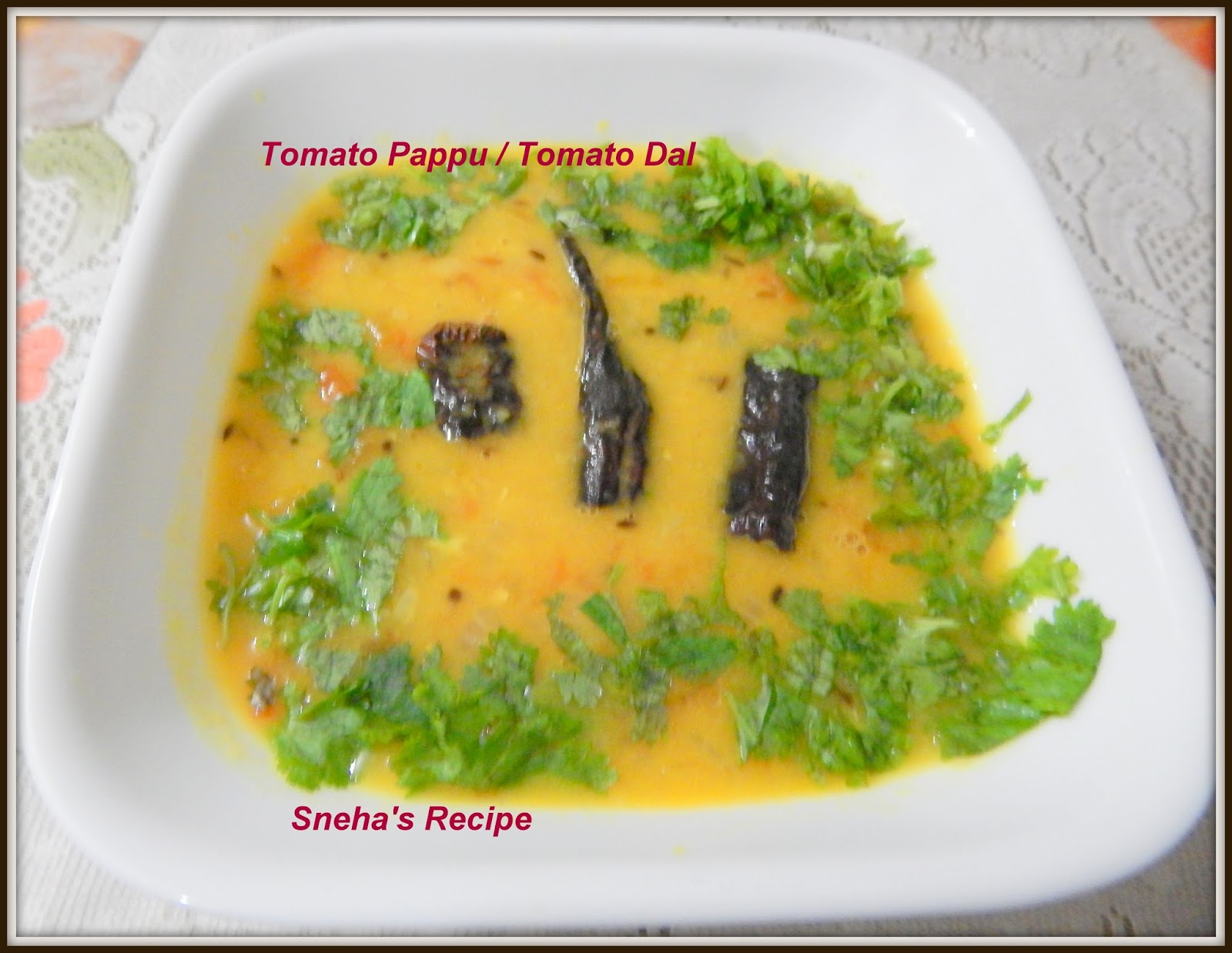 Tomato Pappu / Tomato Dal - Andhra Style - Sneha's Recipe