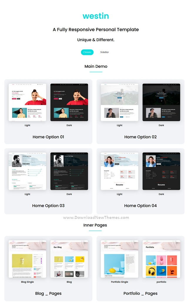 Westin Classic and SideBar Personal Website Template - Download New Themes