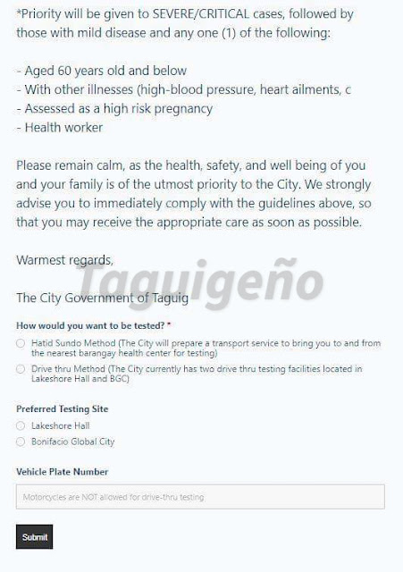 I did a COVID-19 online assessment using Taguig City's SMART Testing ...