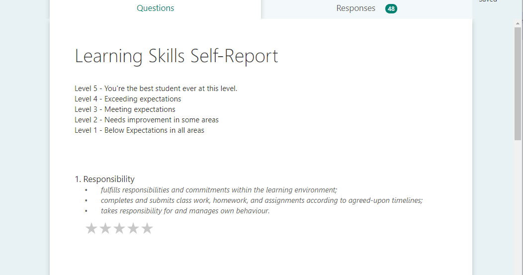 Report Cards & Learning Skills - Student Self-Assess