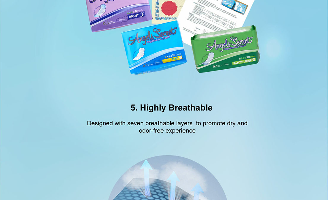 Angels Secret sanitary napkin with Anion (negatif ions).