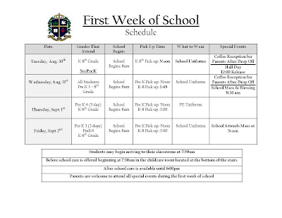 Pacific Crest Academy: First Week of School Schedule