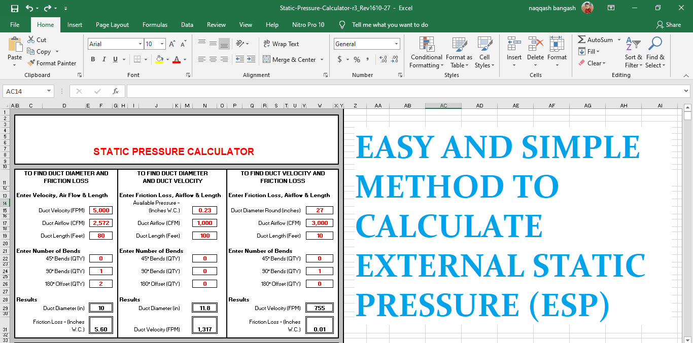 External Static Pressure Calculation Excelsheet - Passionate Engineer