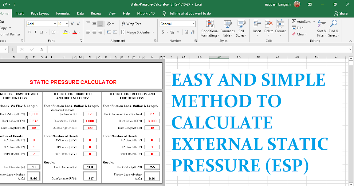 External Static Pressure Calculation Excelsheet - Passionate Engineer
