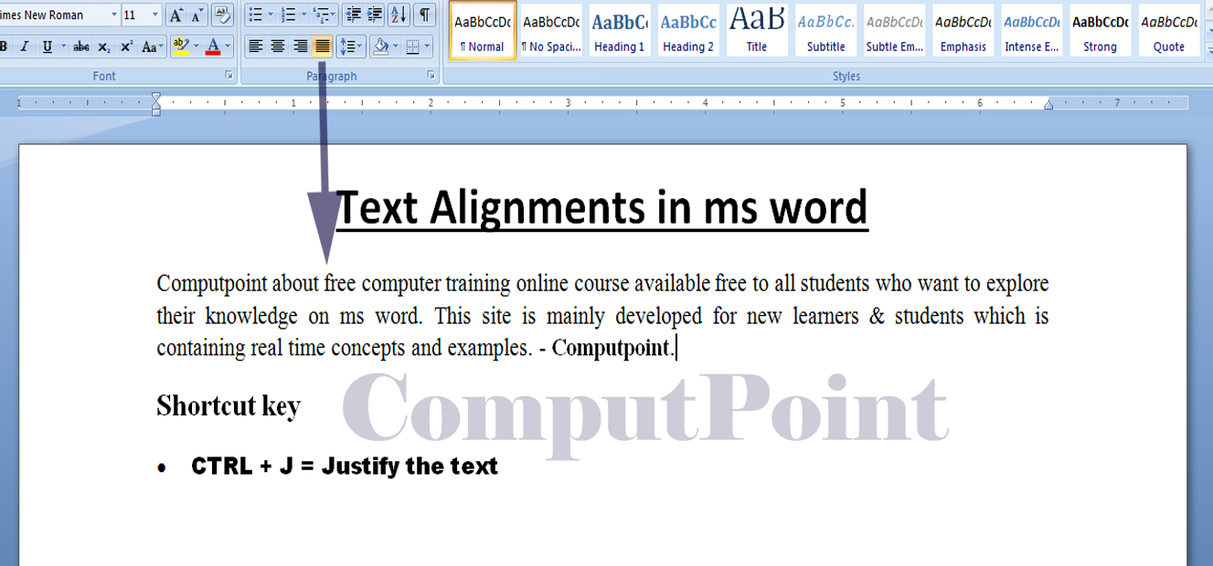 CompuTPoint: paragraph alignment in ms word