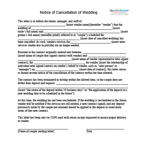 Wedding Venue Cancellation Letter - Birthday Letter