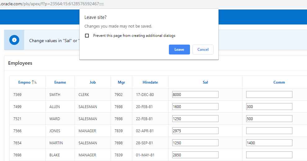Oracle APEX - Warn unsaved changes for custom fields