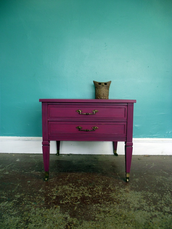 Vintage Ground: Vintage Fuschia Side Table / Nighstand