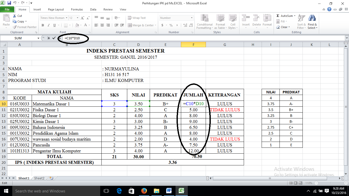 Cara Menghitung Indeks Prestasi Semester (IPS) Pada Microsoft Excel ...