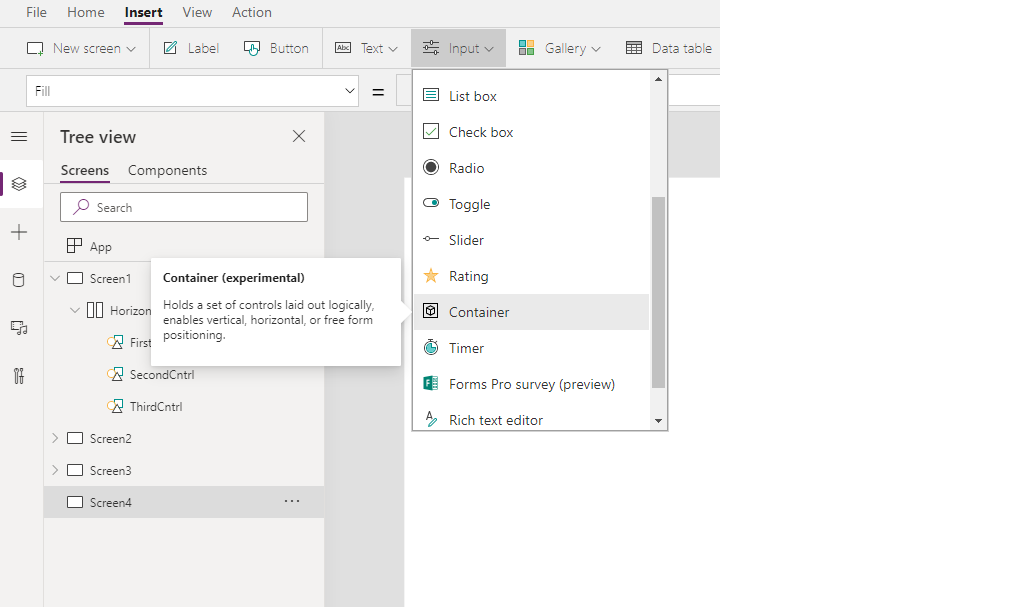 Containers in Power Apps.