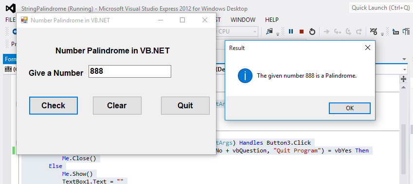 Free Programming Source Codes and Computer Programming Tutorials: Number Palindrome in VB.NET