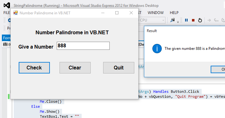Free Programming Source Codes and Computer Programming Tutorials: Number Palindrome in VB.NET
