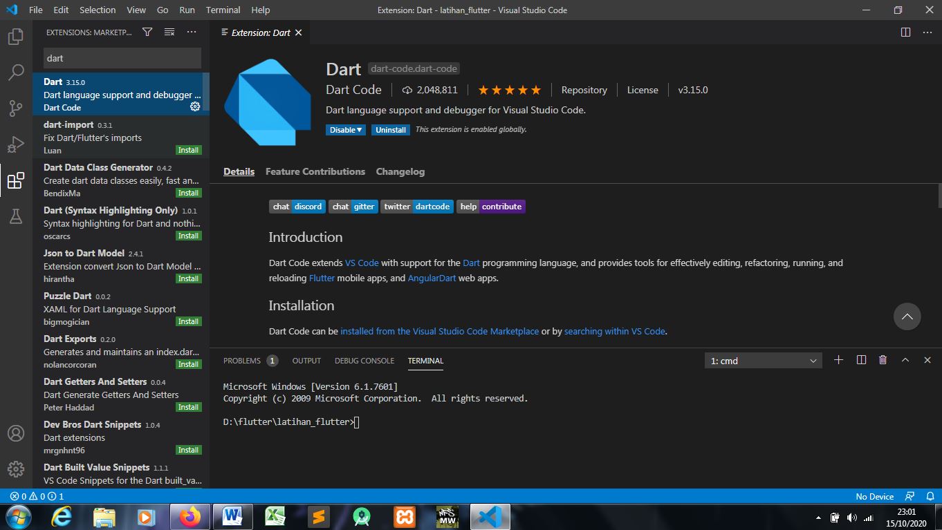 Tutorial menginstal Flutter dan bahasa dart di VS Code