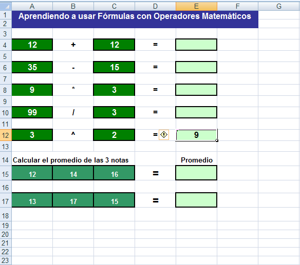 Informática: APRENDIENDO A USAR FORMULAS EN EXCEL