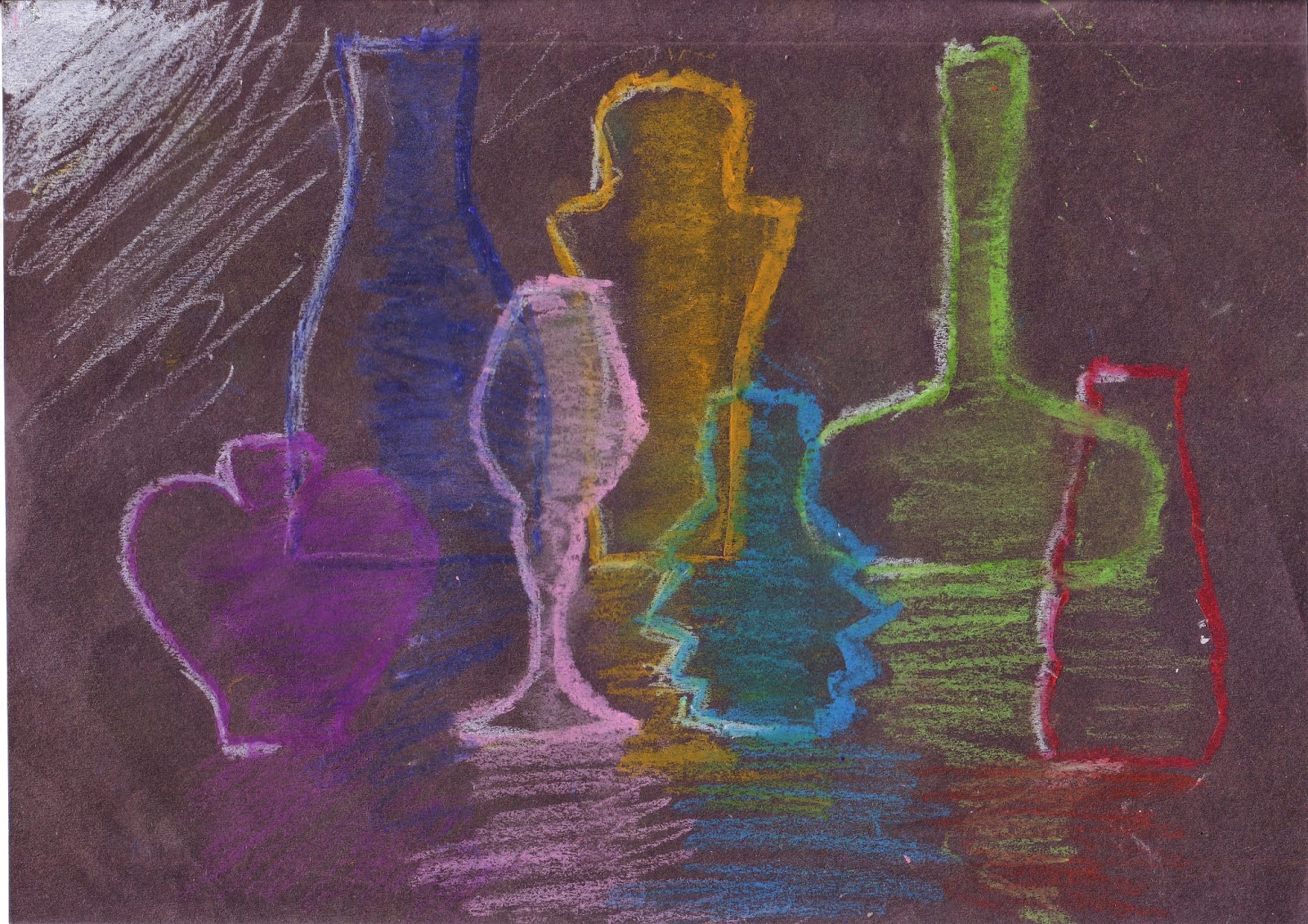 Bricks & Wood- School Art Activities: Class Art- Overlapping Potion Bottles