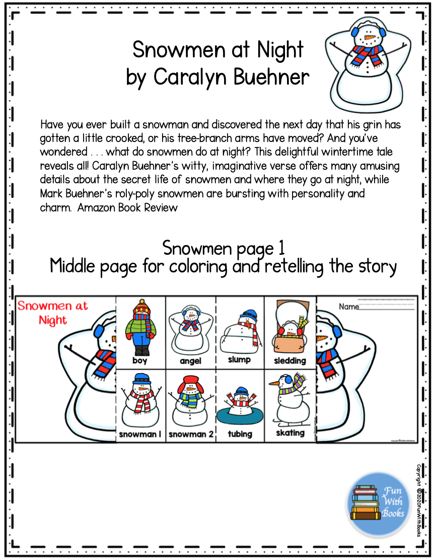 SNOWMEN AT NIGHT TODDLER BOOK CRAFT ~ Book Units by Lynn