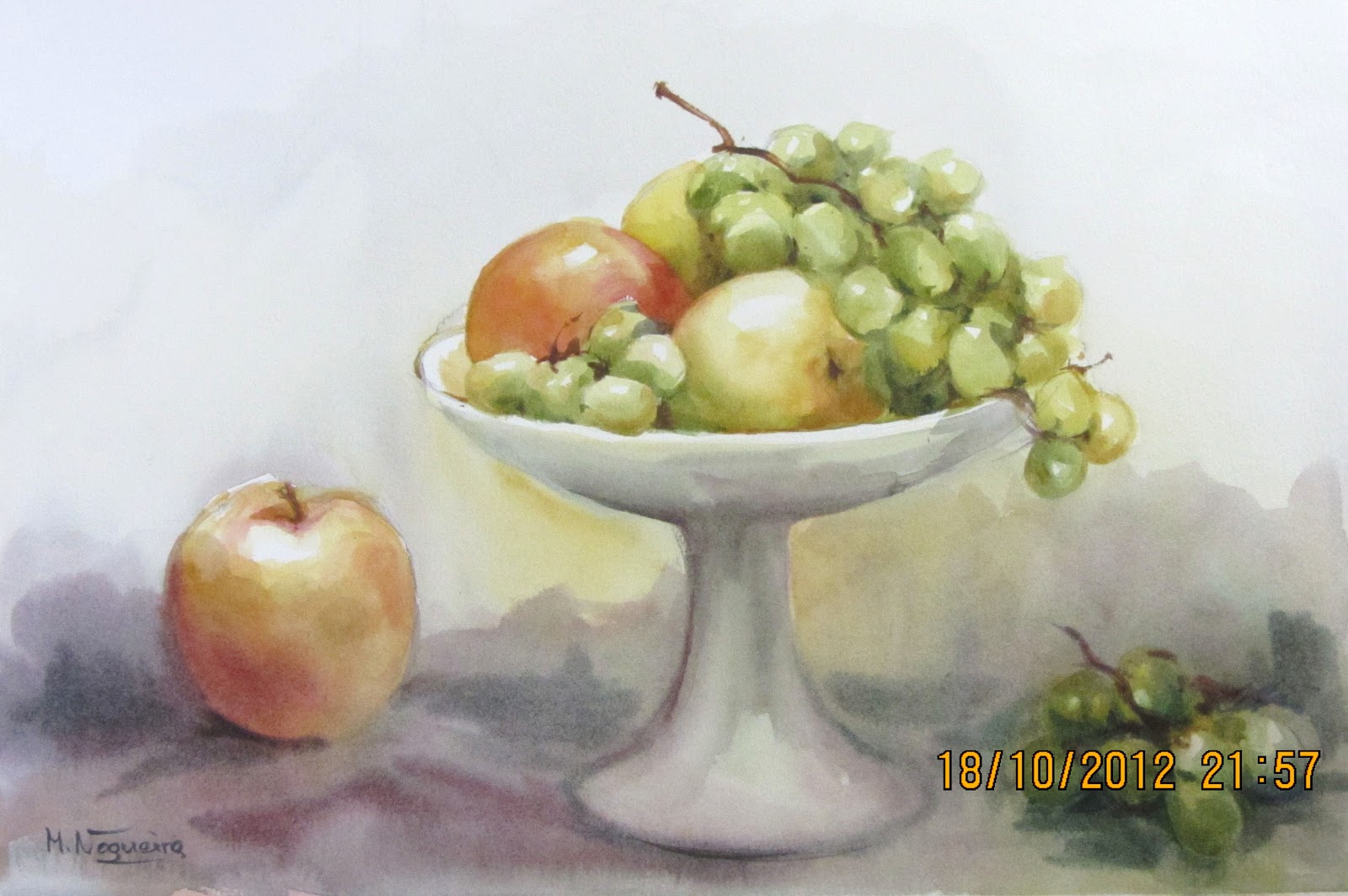 Mercè Nogueira: BODEGON CON FRUTAS (Acuarela 25x35)