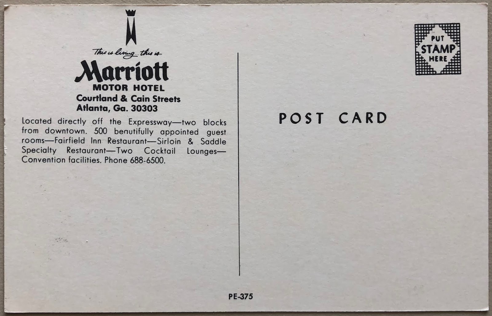 elixir.ephemera: Marriott Motor Hotel Atlanta 1960s postcard