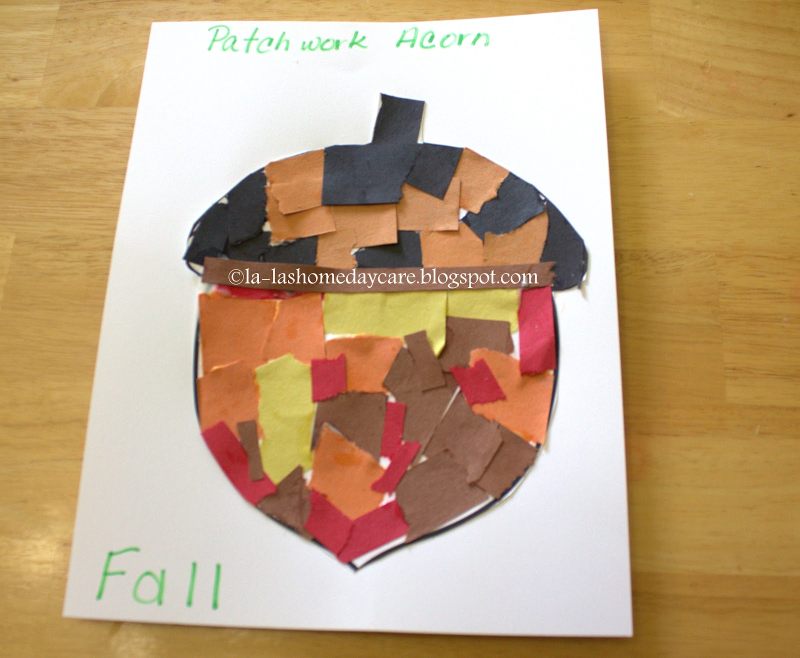 La-La's Home Daycare: Torn Paper Patchwork Acorn Craft