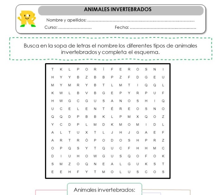 Educa-motivación: SOPA DE LETRAS - ANIMALES INVERTEBRADOS