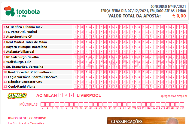 MÚLTIPLAS BASEADAS NO TOTOBOLA: Totobola extra