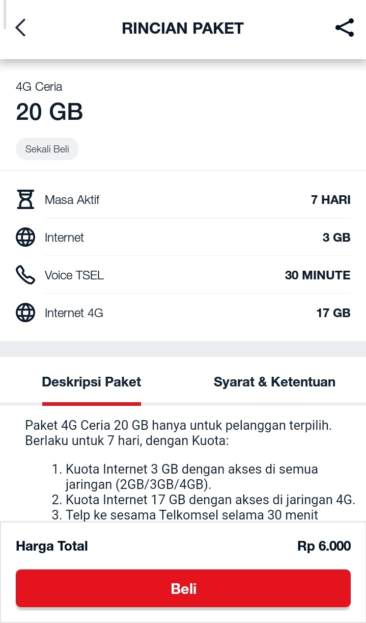 Internet Telkomsel Kouta 20Gb Rp 6Ribu Muncul Kembali (Paket 4G Ceria 20 GB) - System Impian