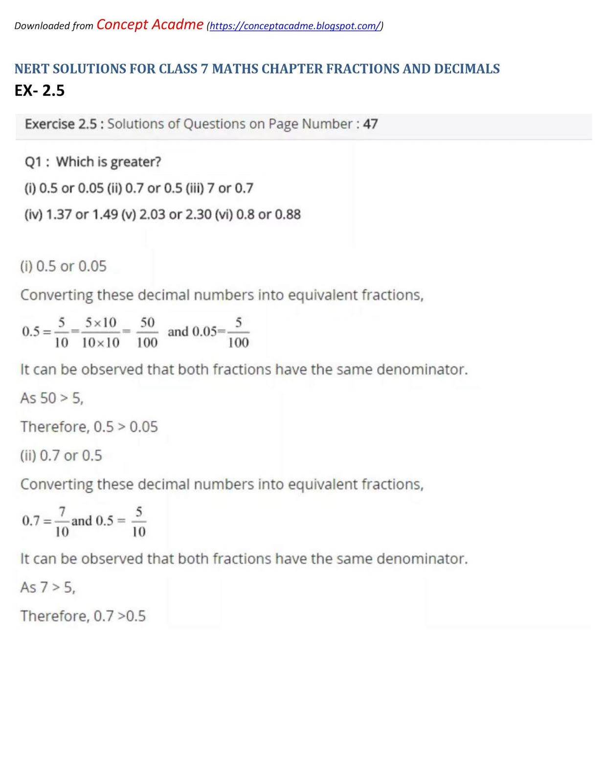NCERT Solutions of Class 7 MATHS Chapter 2 FRACTIONS AND DECIMALS ...