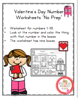 Valentine's Day Number Worksheets "No Prep" ~ Preschool Printables