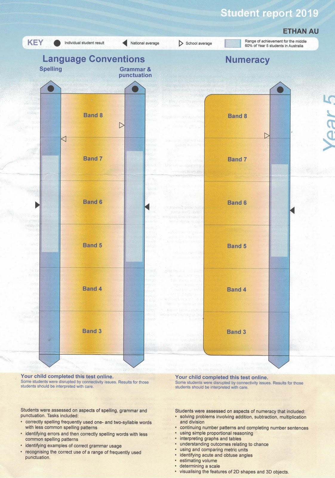 Ethan's Naplan 2019 (Yr 5) results