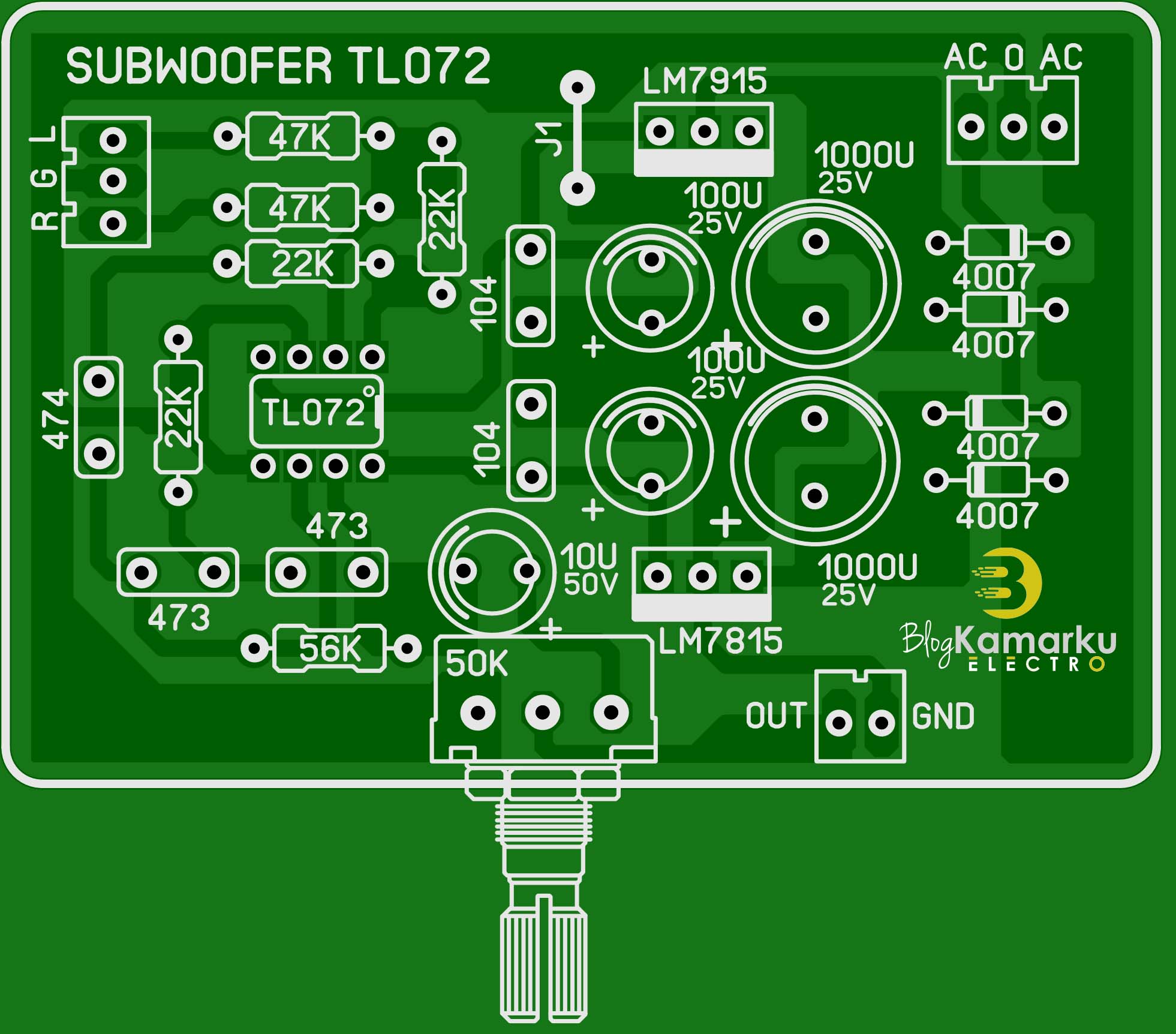 layout pcb subwoofer Menggunakan IC TL 072 – BLOGKAMARKU
