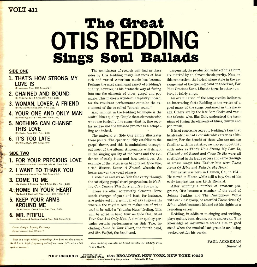Classic Rock Covers Database: Otis Redding - The Great Otis Redding Sings Soul Ballads (1965)
