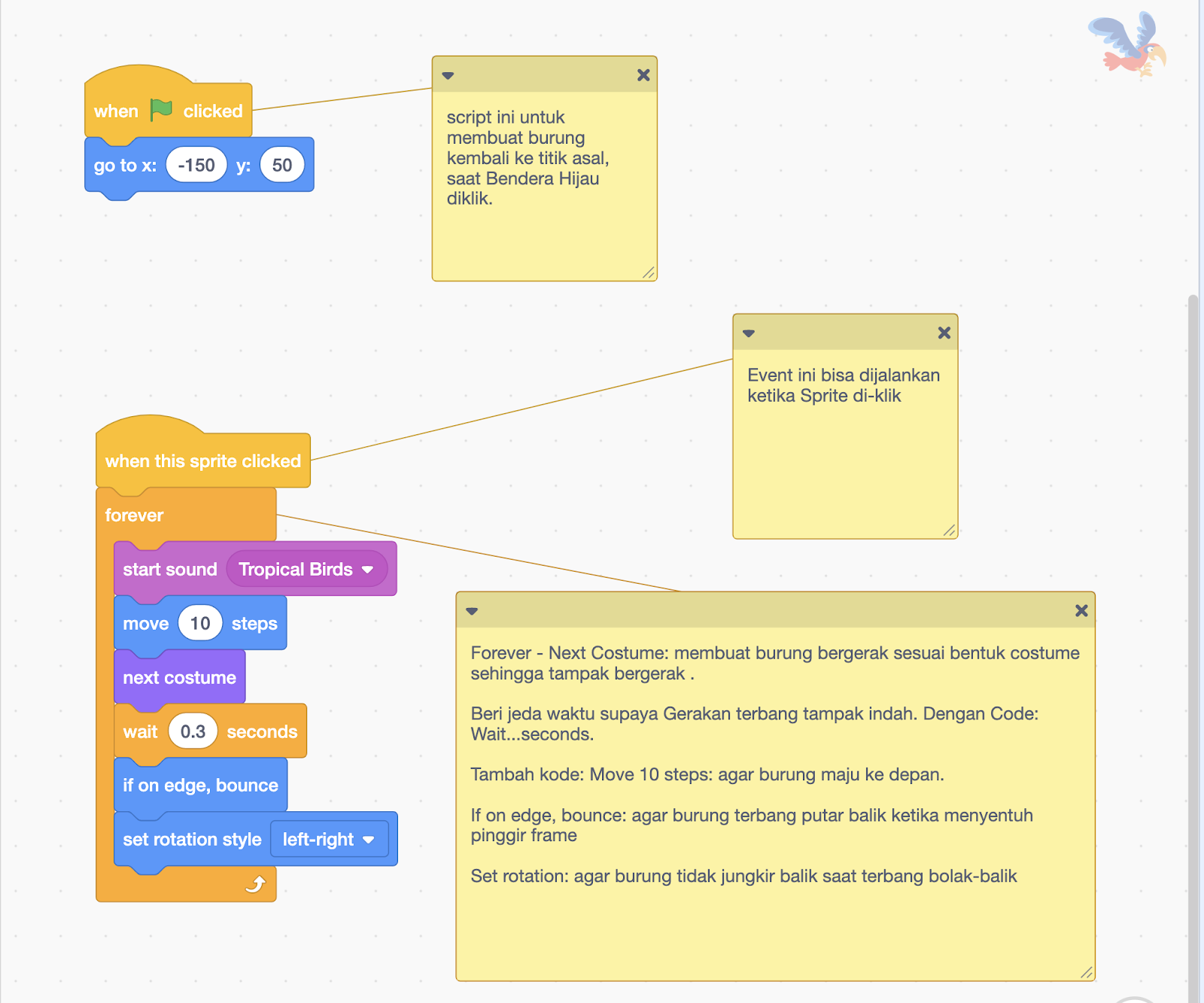 Tutorial Coding Scratch 3.0: Membuat Animasi Burung Kakatua Terbang ...