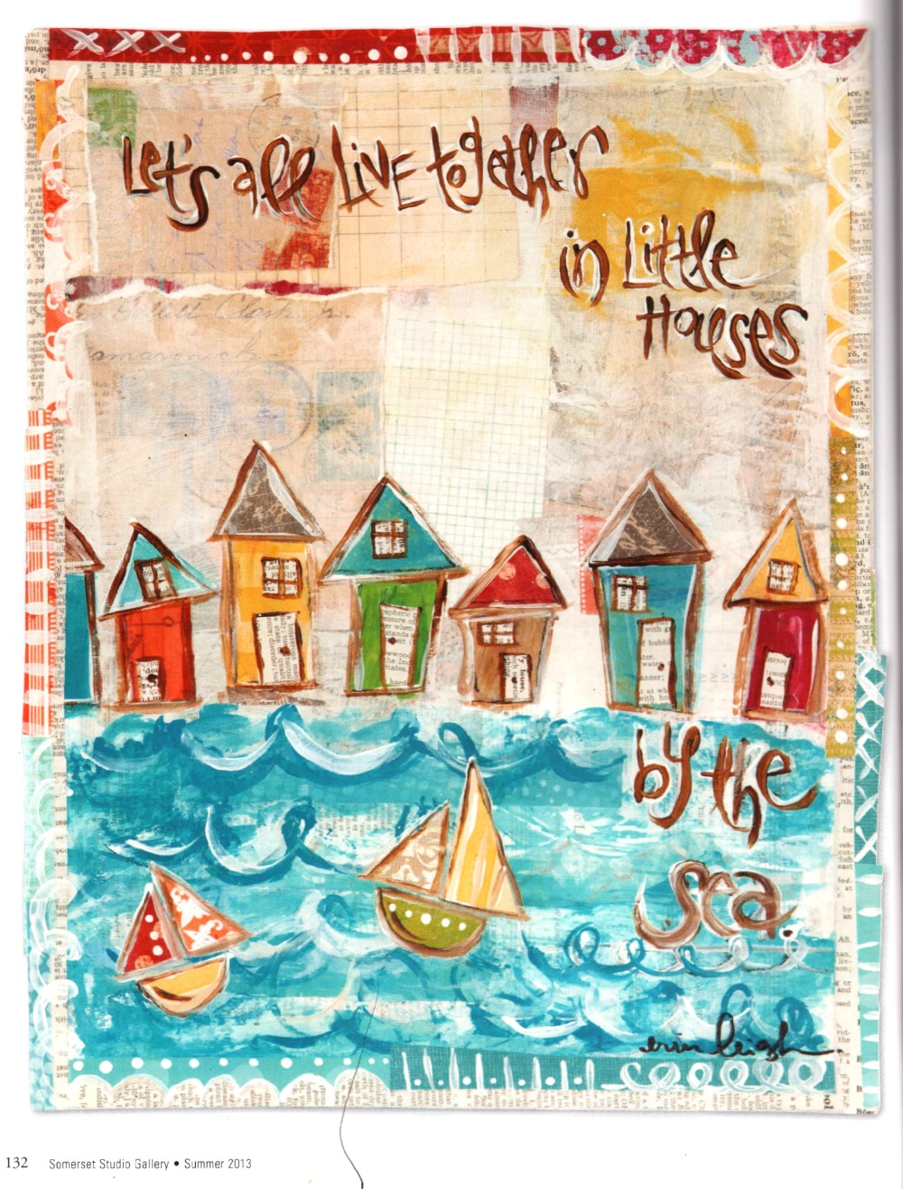 Art by Erin Leigh: Colorful Little Houses Mixed Media Collage Series