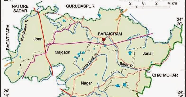 Baraigram Upazila Map, Natore District, Bangladesh
