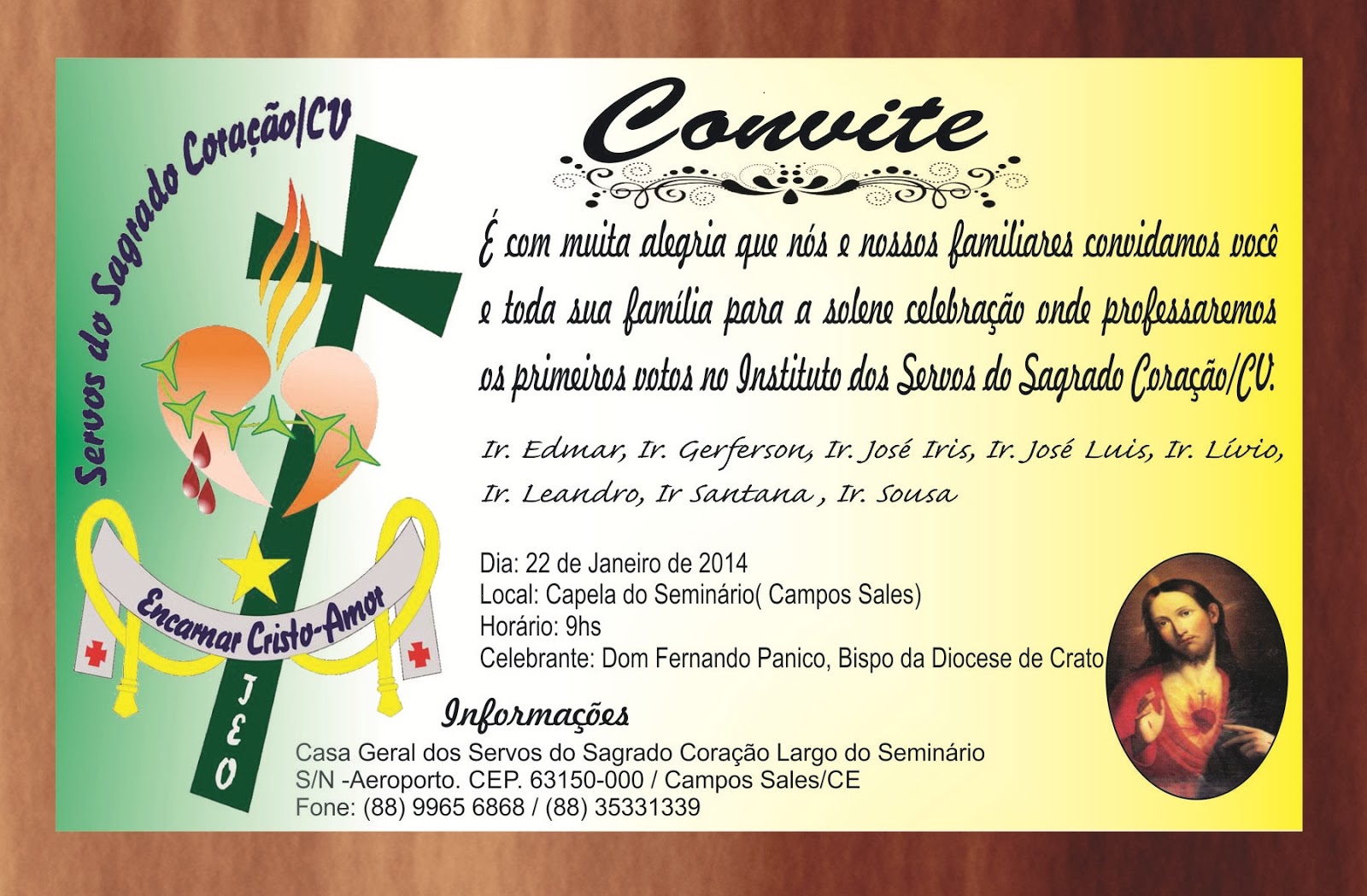 SERVOS DO SAGRADO CORAÇÃO: CONVITE PARA PROFISSÃO RELIGOSA