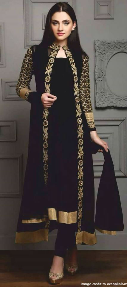 BLACK LONG JACKET STYLE PARTY WEAR DESIGNER SUIT