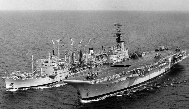 HMS Albion (R07) nicknamed "The Old Grey Ghost of the Borneo Coast" was ...