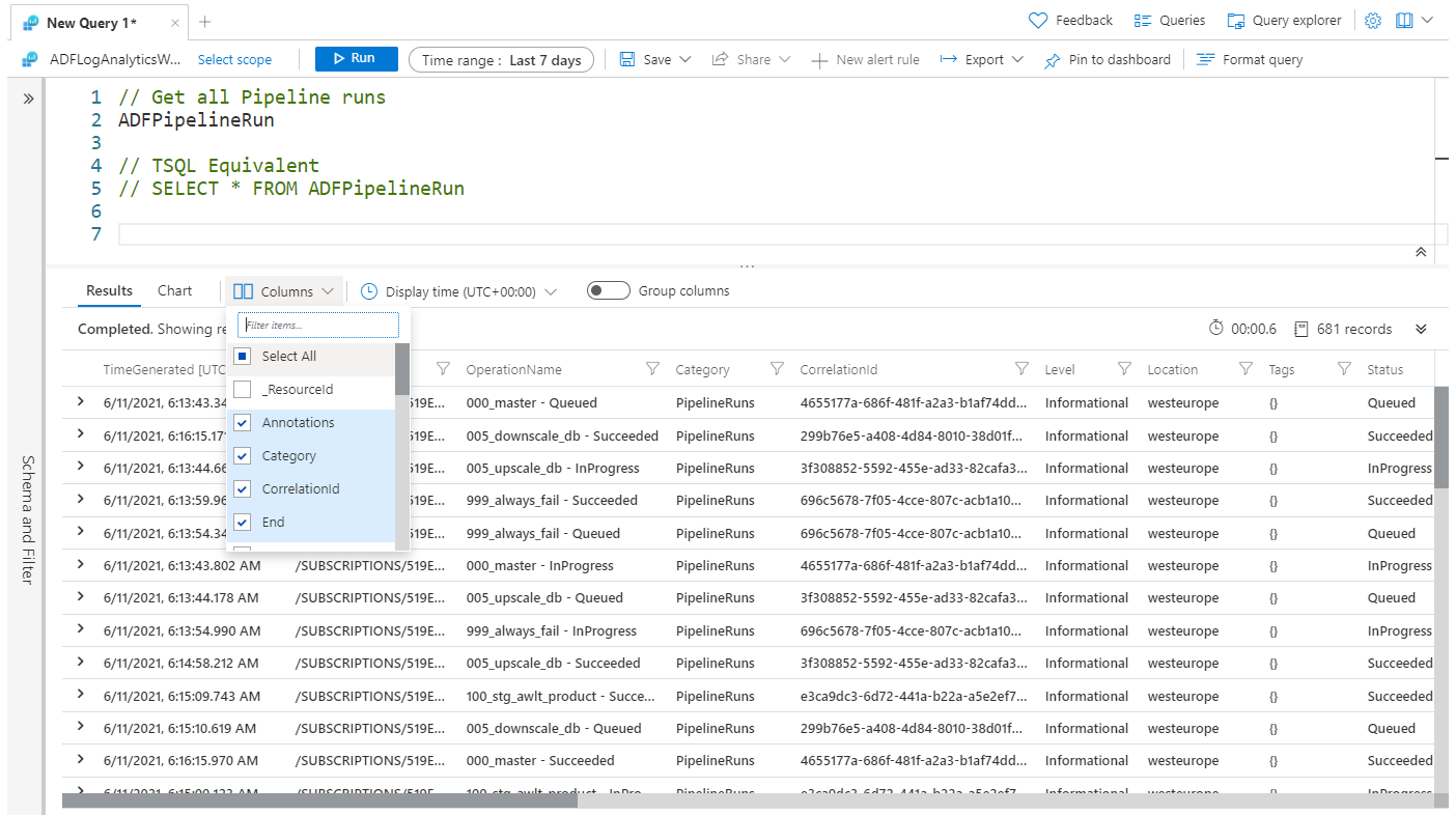 Microsoft BI Tools: Analyze Azure Data Factory logs - part 2: queries