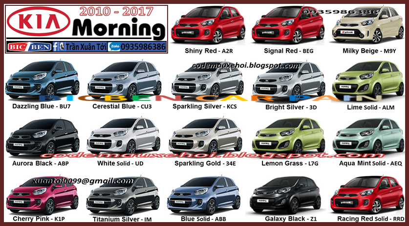 MÃ MÀU SƠN XE HƠI: Code màu Kia Morning