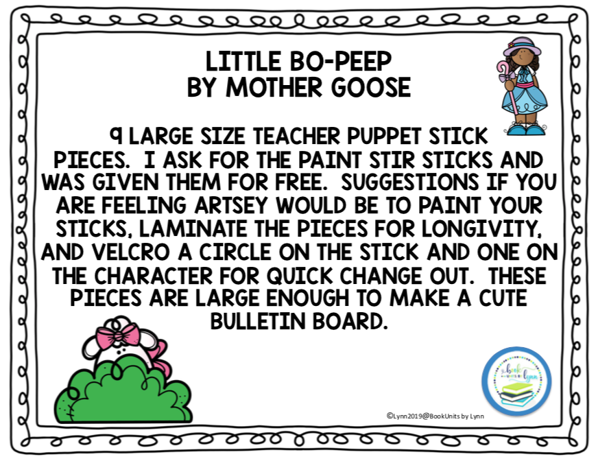 LITTLE BO-PEEP TEACHER PUPPET STICKS ~ Book Units by Lynn