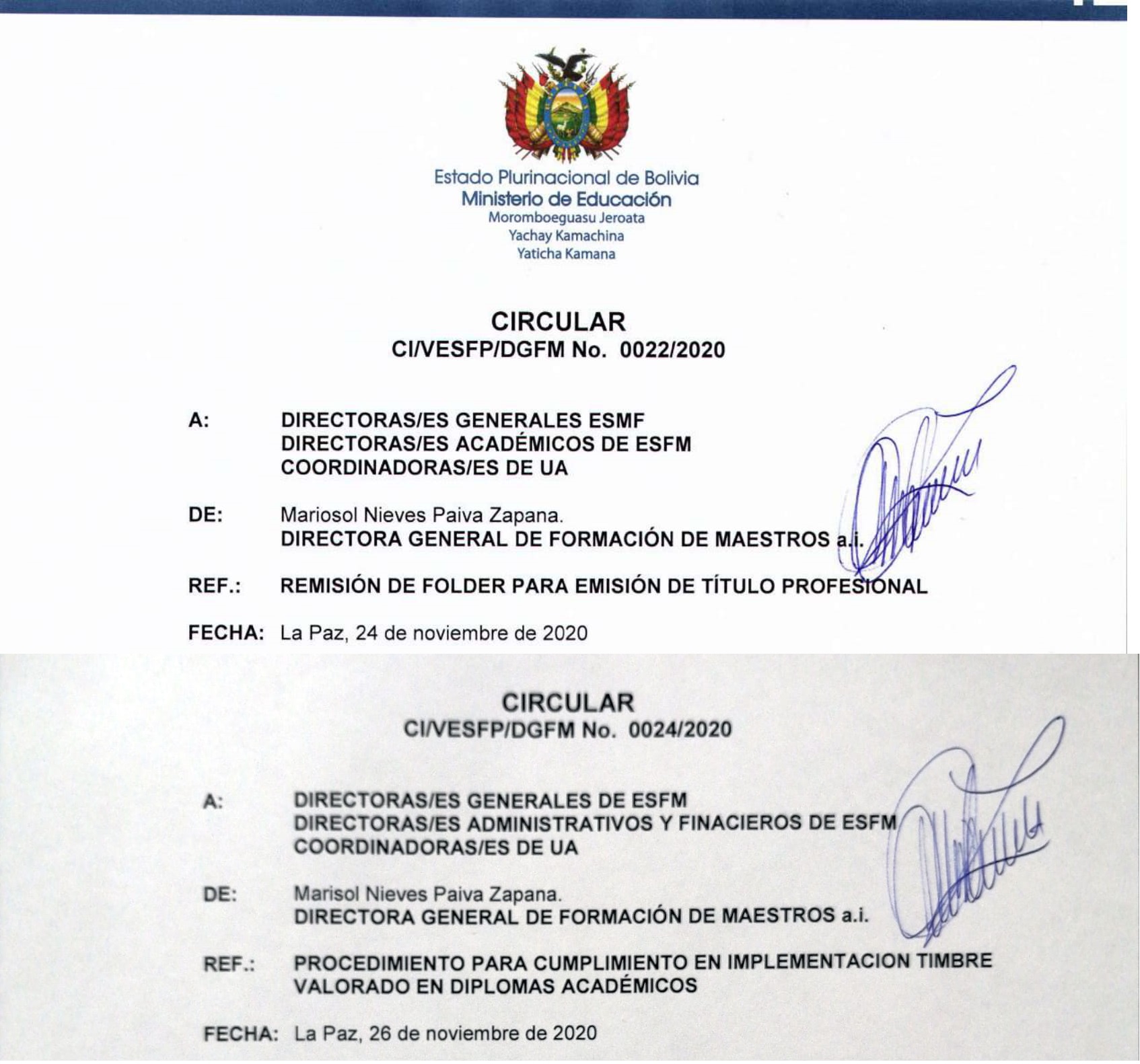 PROFESORES E INFORMACIÓN: CIRCULAR 0022/2020 Y 0024/2020 REMISIÓN DE ...