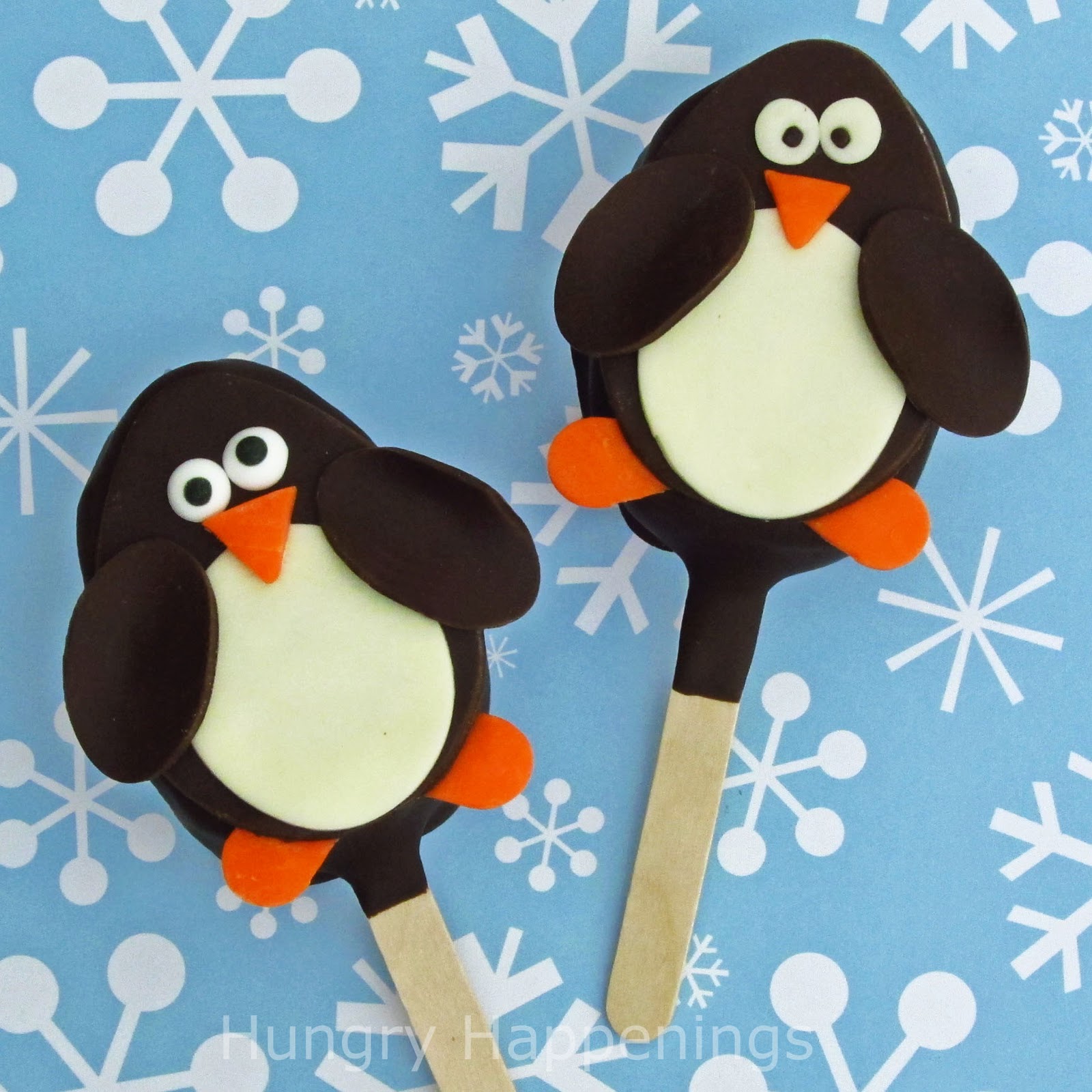 Chocolate Rice Krispies Treat Penguin Lollipops | Hungry Happenings