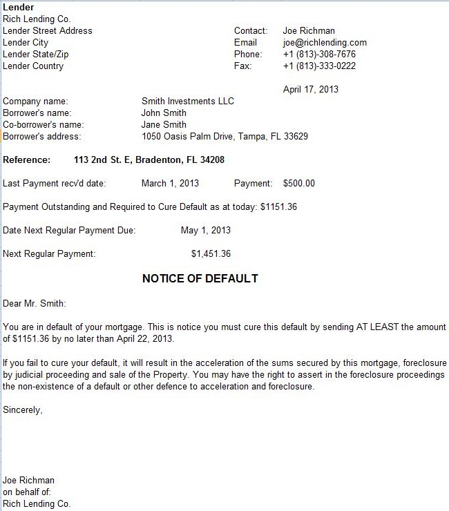 Mortgage Default Letter Template ~ Resume Letter