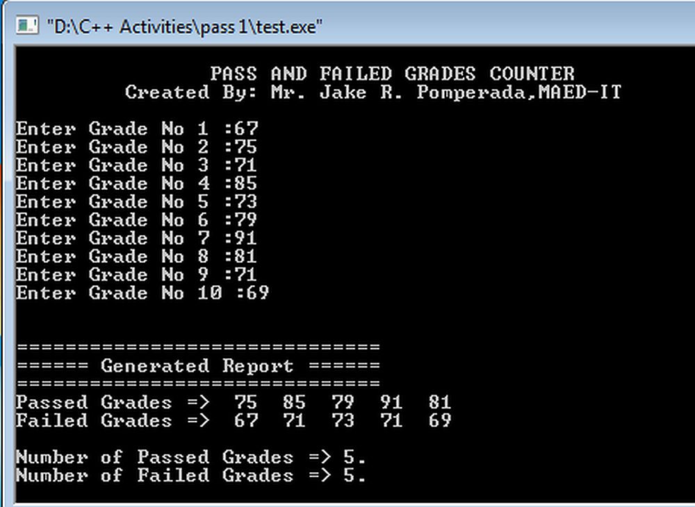 Free Programming Source Codes And Computer Programming Tutorials Passed And Failed Grades