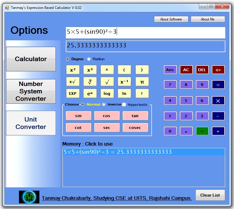 My Works | Final working on my Expression Based Scientific Calculator ...