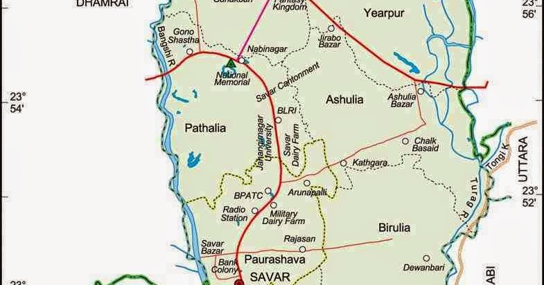 Savar Upazila Map, Dhaka District, Bangladesh