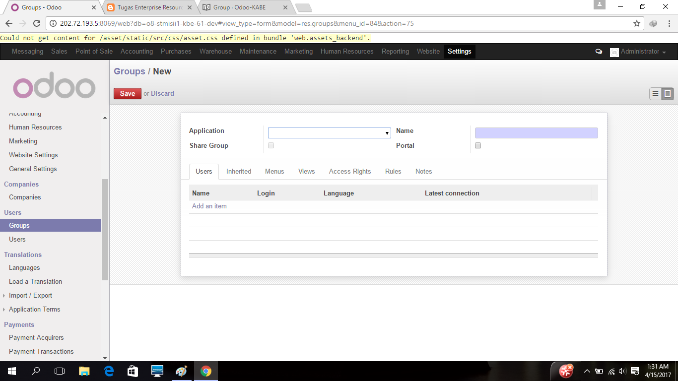Konfigurasi Setting / Admin pada Odoo - SII